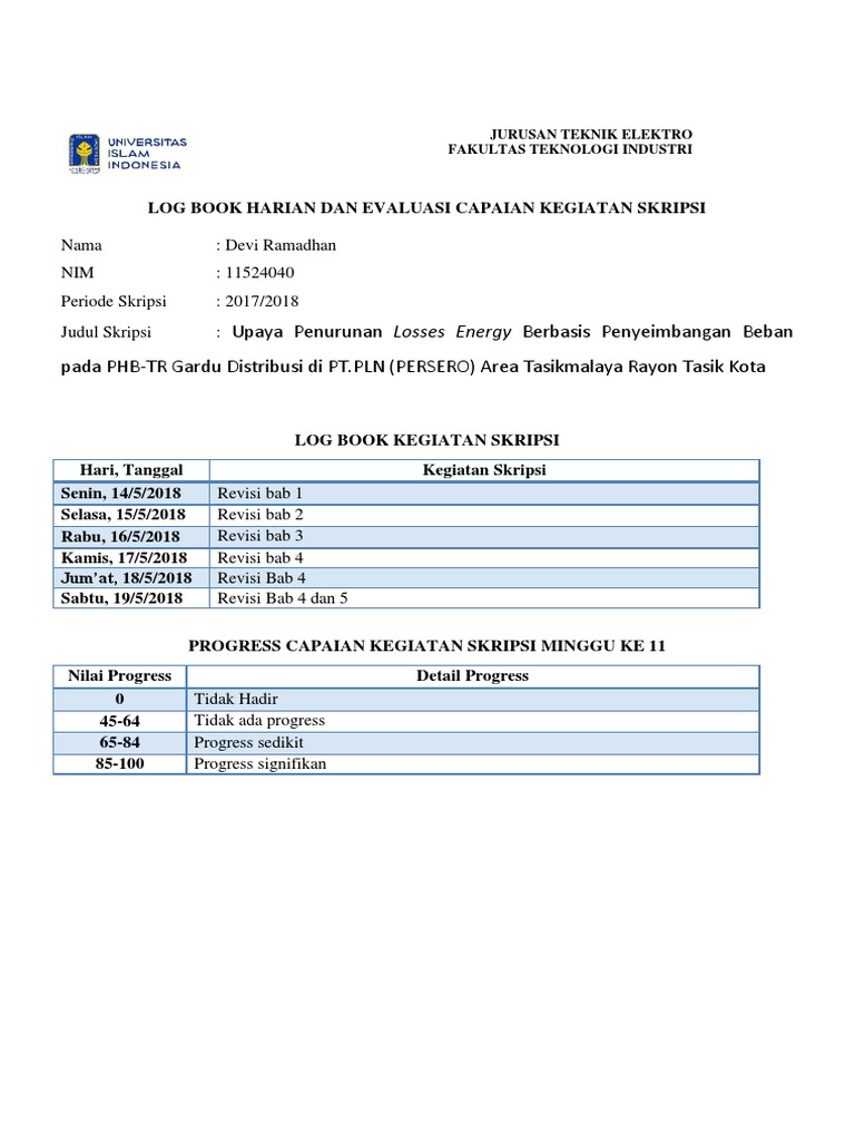 Log Book Dan Evaluasi Skripsi Minggu 11 | PDF