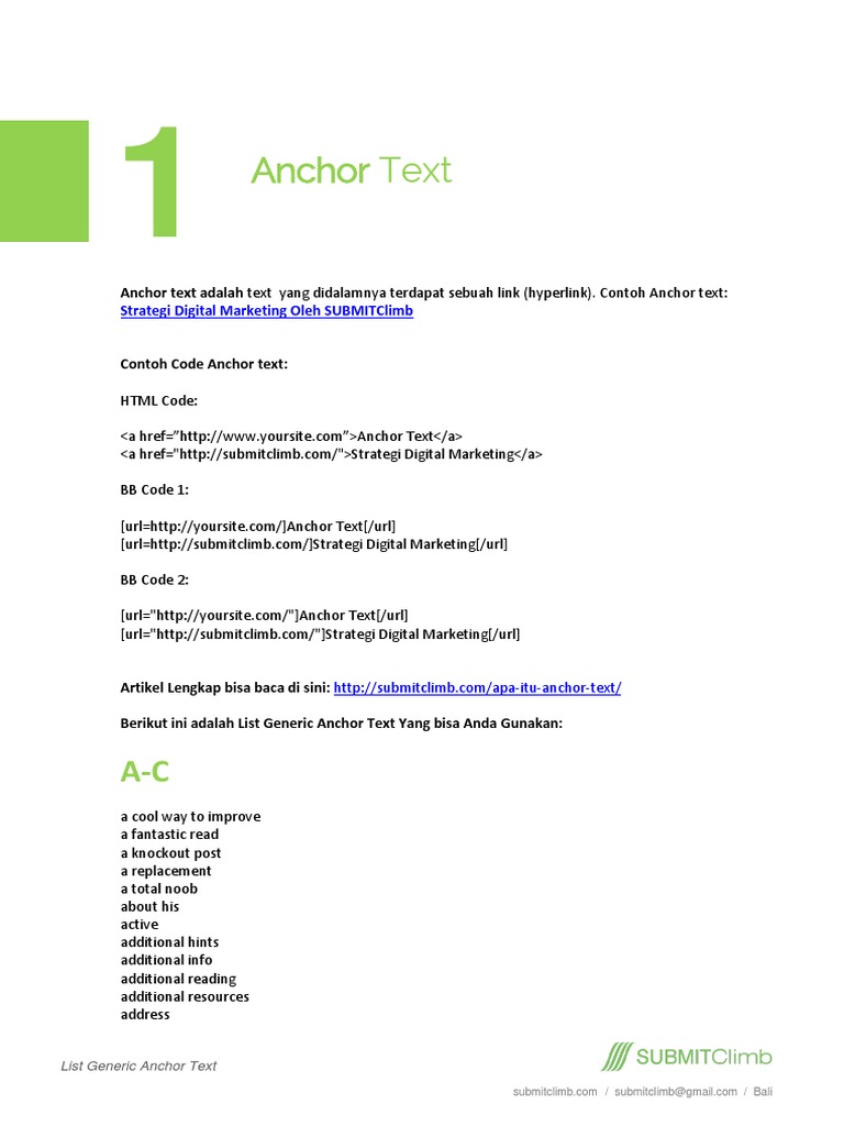 Anchor Text: Anchor Text Adalah Text Yang Didalamnya Terdapat Sebuah ...