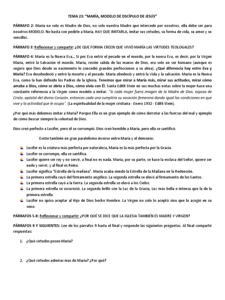 Tema 23 María Modelo de Discípulo de Jesús PDF | PDF | Víspera | María ...