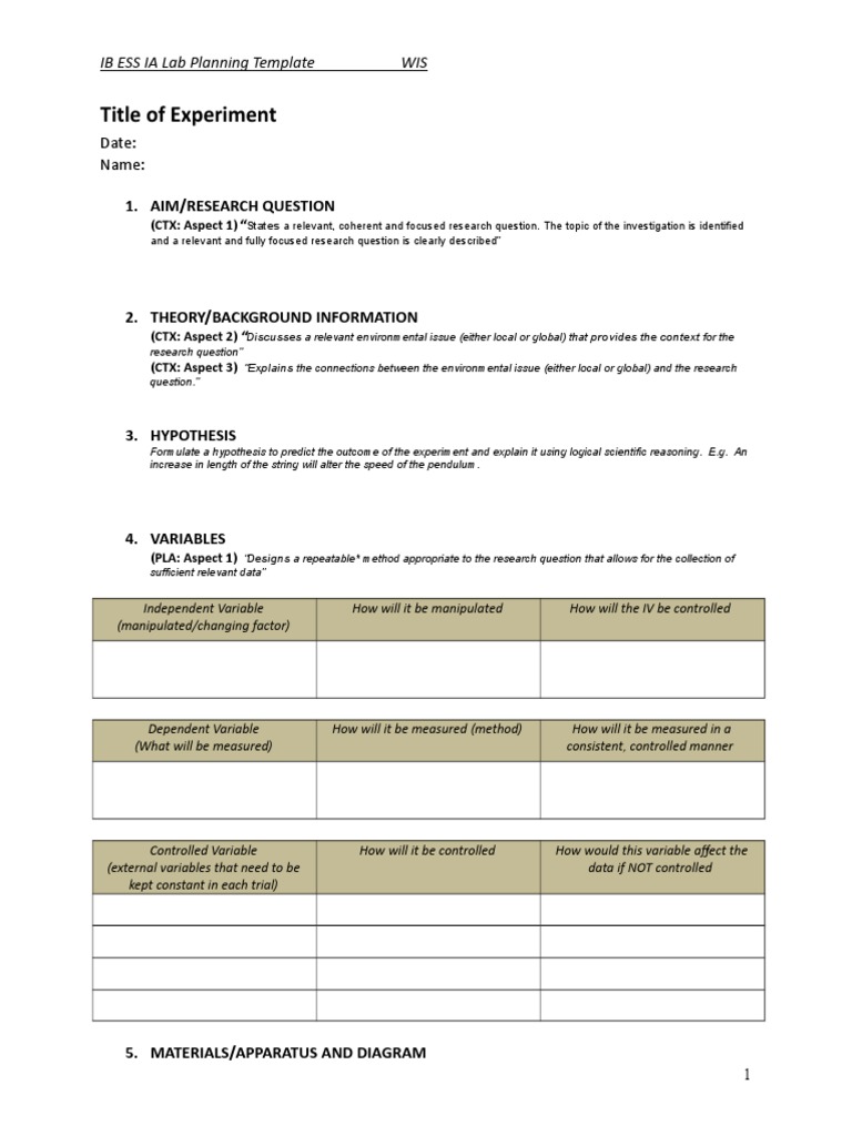 Lab Report Template IA ESS | Download Free PDF | Scientific Method | Experiment