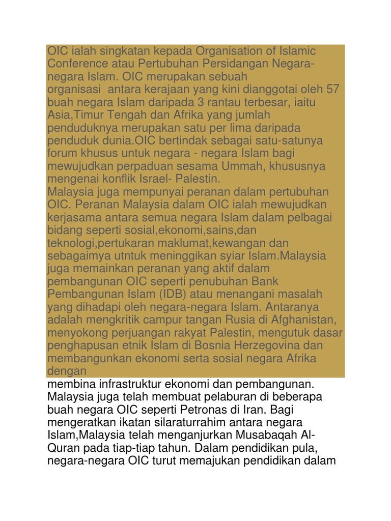 OIC Ialah Singkatan Kepada Organisation of Islamic Conference Atau ...