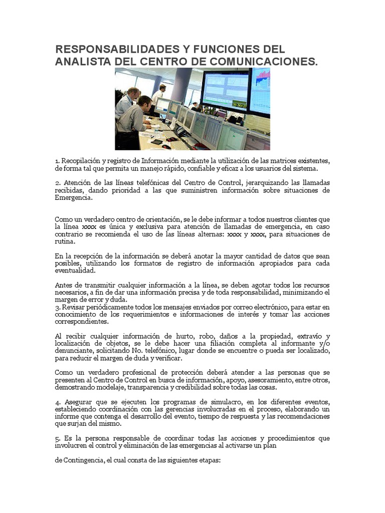 Responsabilidades y Funciones Del Analista Del Centro de Comunicaciones ...