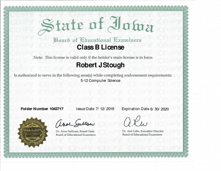Iowa BOEE - Class B License | PDF