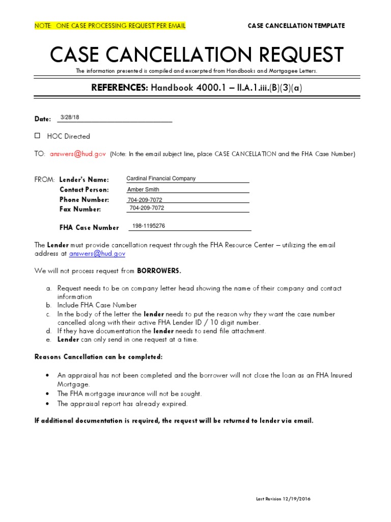 FHA Case Cancellation Form | PDF