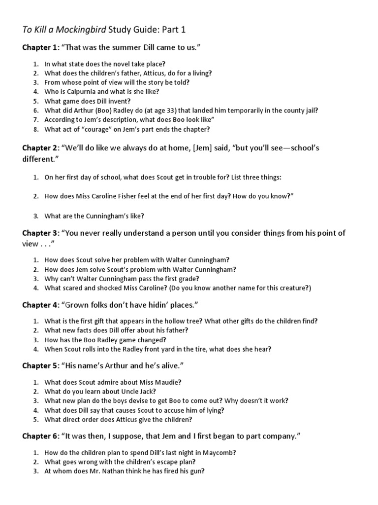 TKM Study Guide I | PDF | To Kill A Mockingbird