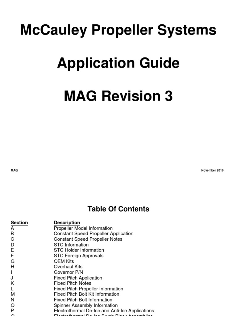 McCauley Propeller Application Guide | PDF | Aircraft | Manufactured Goods
