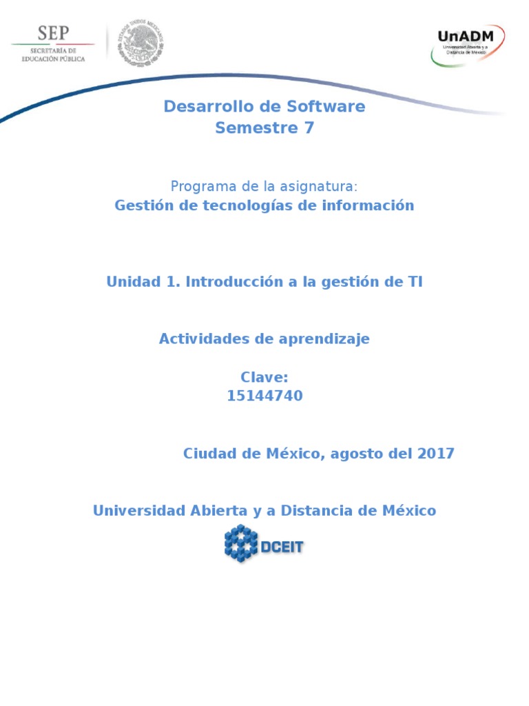 Unidad 1 Actividades de Aprendizaje DGTI | PDF | Sistema de informacion ...