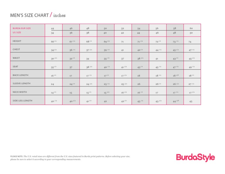 Size Chart Mens Inches | PDF