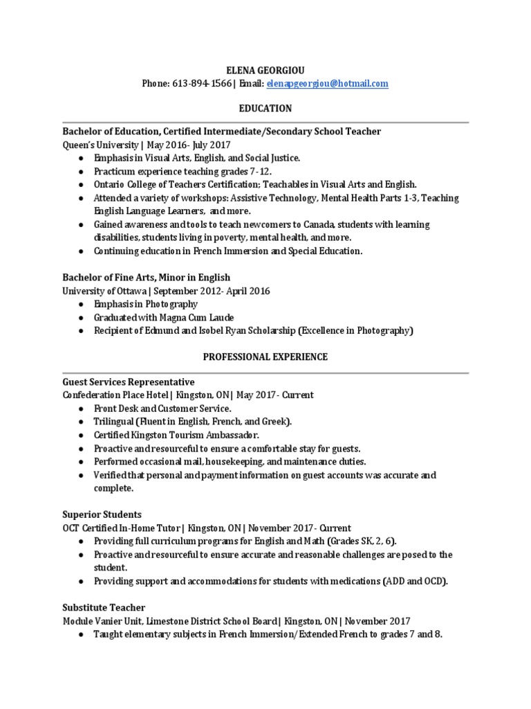 Elena Georgiou Resume Cover Letter References 2018 | PDF | Visual Arts ...