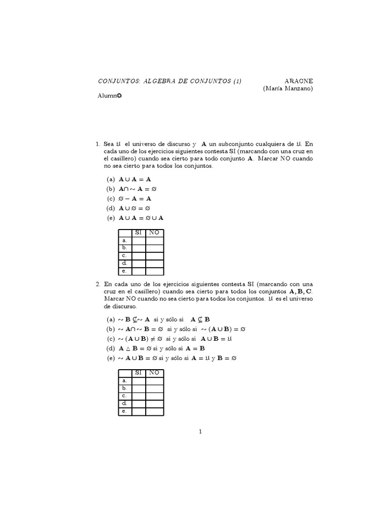 Algebra de conjuntos (1) - Propiedades y ejercicios resueltos | PDF ...