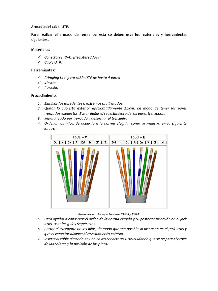 Cómo armar cable UTP RJ45 tipo B | PDF