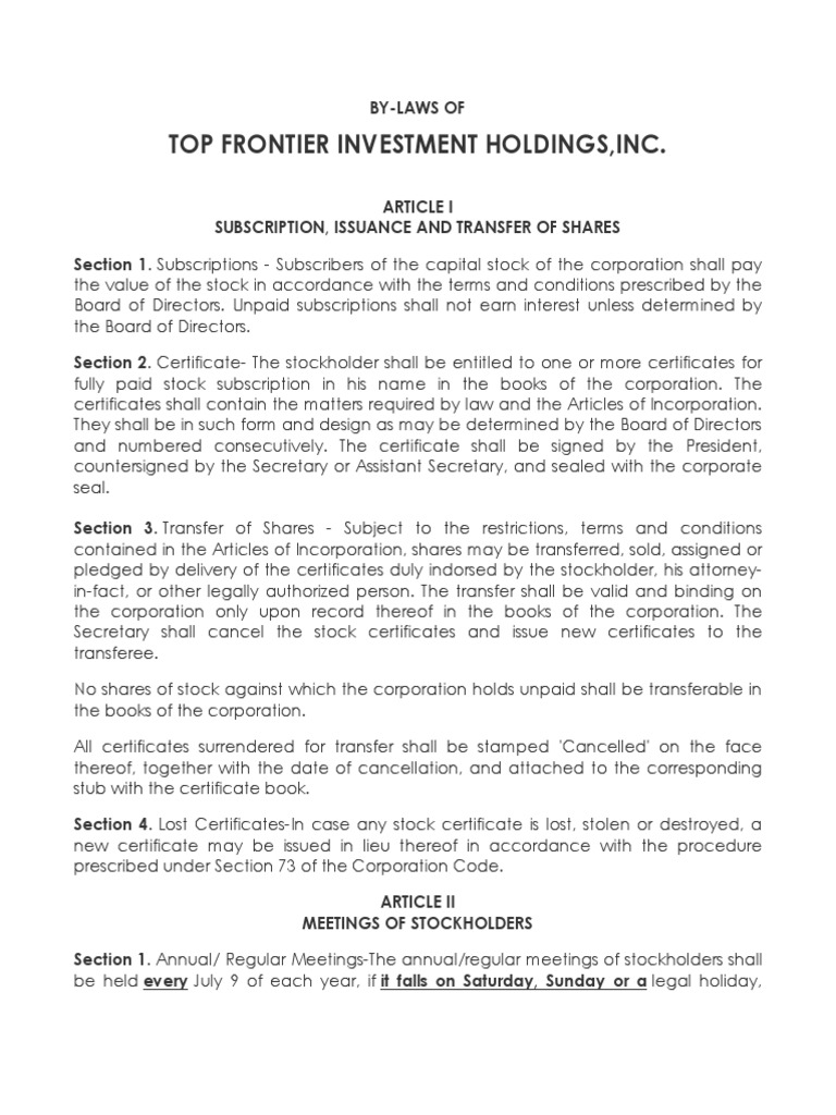 Sample by Laws | Download Free PDF | Board Of Directors | Corporations