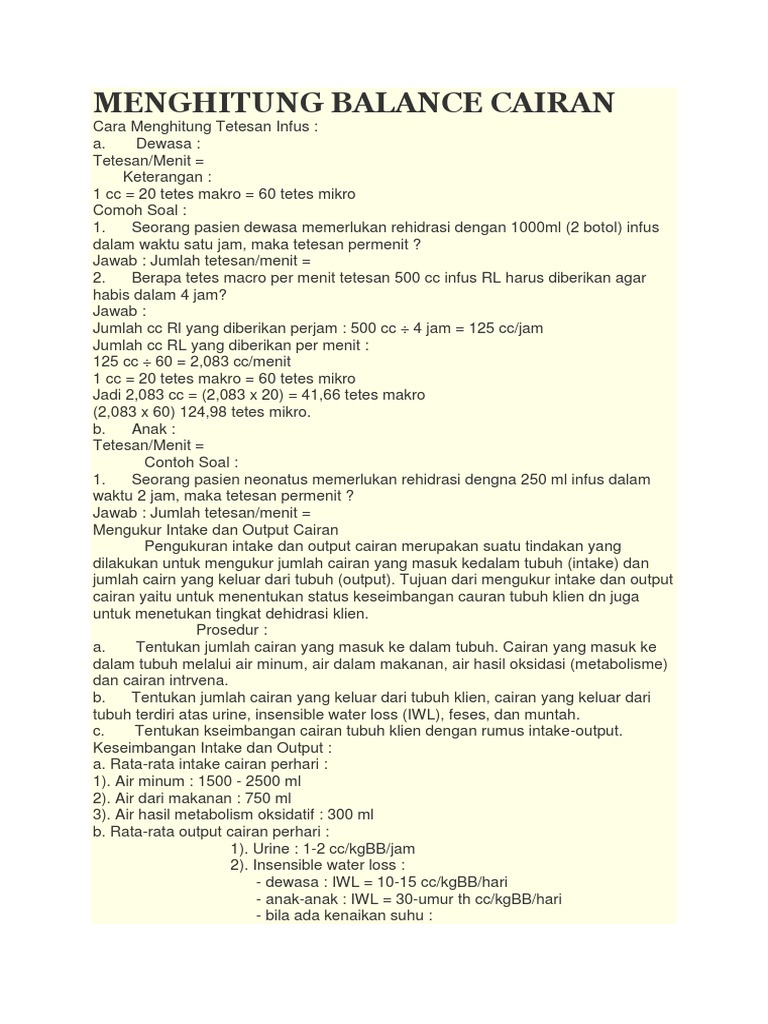 Menghitung Balance Cairan Dewasa | PDF