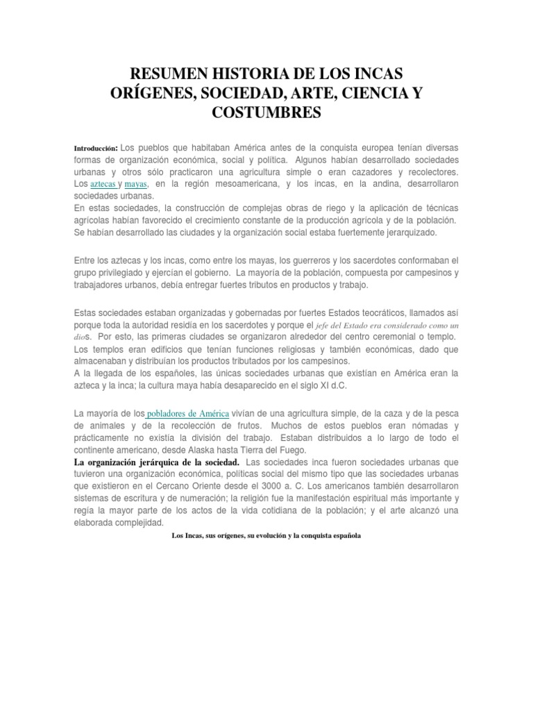 Resumen Historia de Los Incas | Descargar gratis PDF | Imperio Inca ...