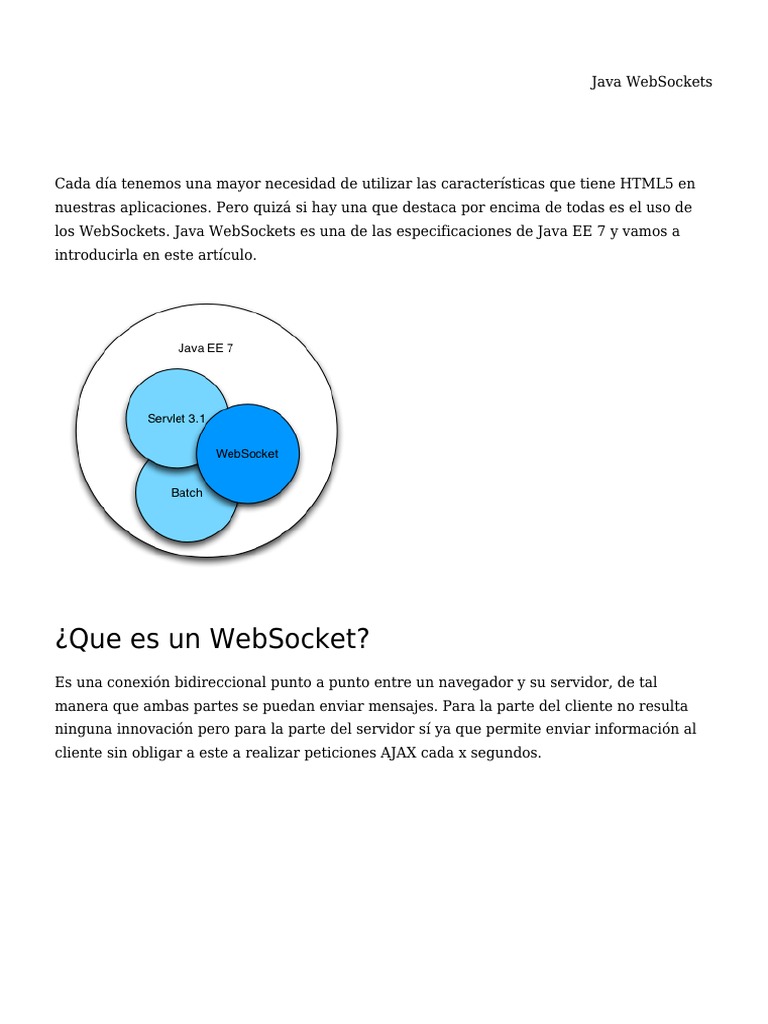 Java WebSockets | PDF | Java (lenguaje de programación) | Script Java Java WebSockets | PDF | Java (lenguaje de programación) | Script Java