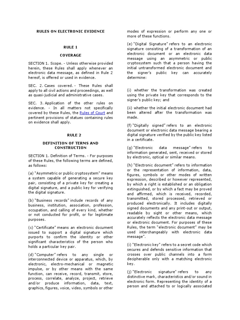 Rules On Electronic Evidence | PDF | Affidavit | Authentication