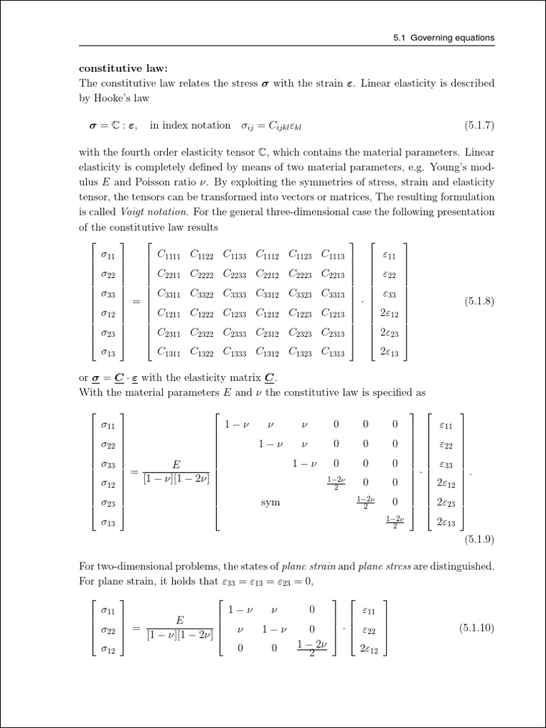 5.1 Governing Equations | PDF | Linear Elasticity | Elasticity (Physics)
