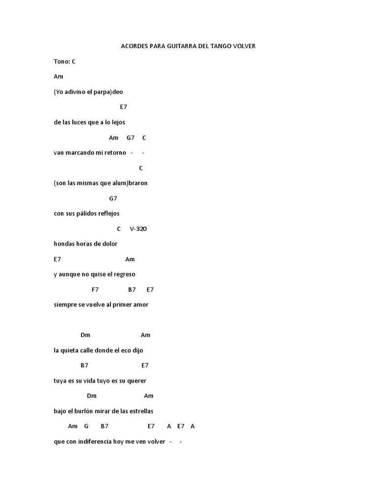 Acordes para Guitarra Del Tango Volver | PDF
