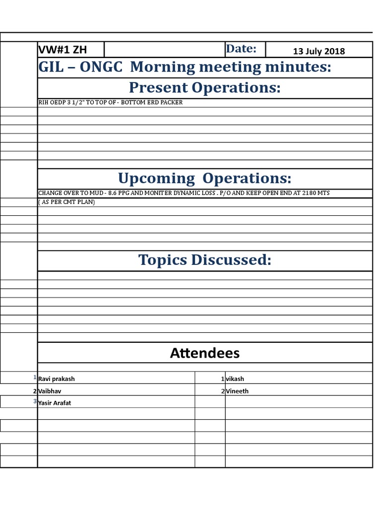ONGC - Morning Meeting Form | PDF