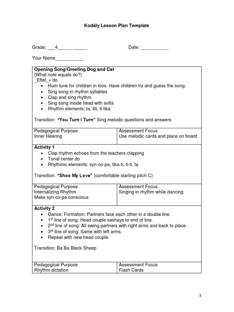 Kodály Lesson Plan Template: ST ND RD | PDF | Rhythm | Musical Compositions