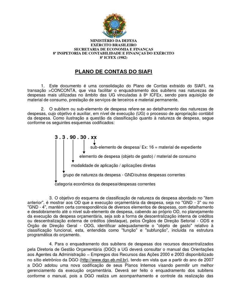Plano de Contas SIAFI | PDF | Óleo de motor | Contabilidade