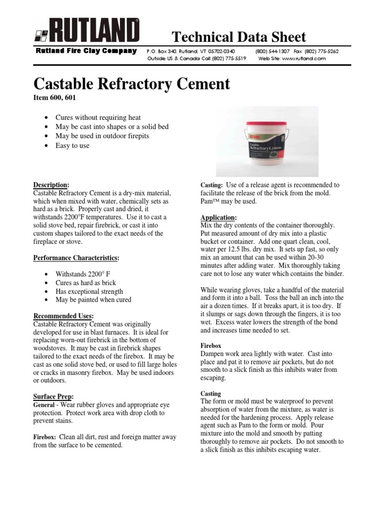 Castable Refractory Cement: Technical Data Sheet | PDF | Refractory | Building Engineering