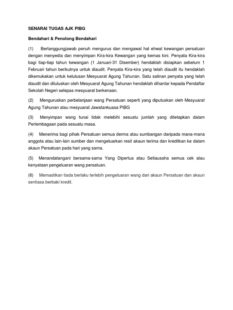 Senarai Tugas Ajk Pibg | PDF