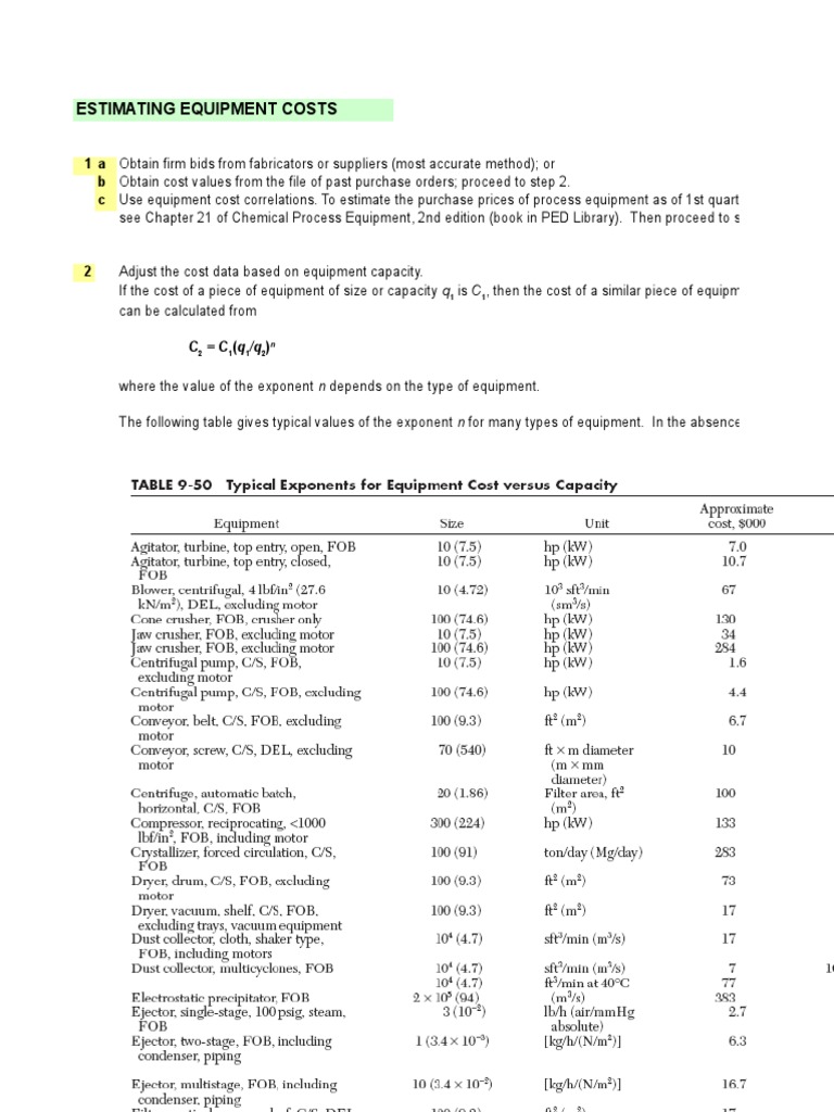 5 - Equipment Cost Estimate | PDF | Cost | Business
