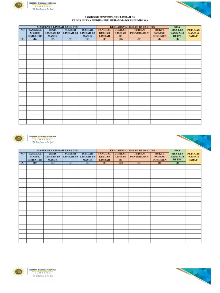 Format Logbook Limbah B3 Medis Ke Tps Pdf - Riset