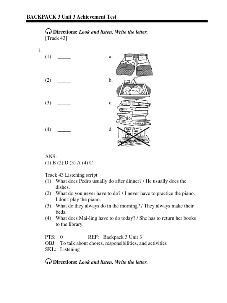 BACKPACK 3 Unit 3 Achievement Test | PDF