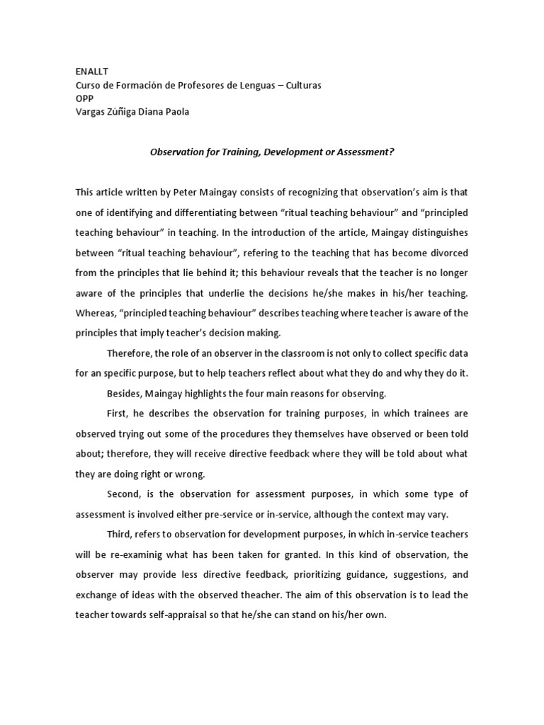 Observation For Training, Development or Assessment? | PDF ...