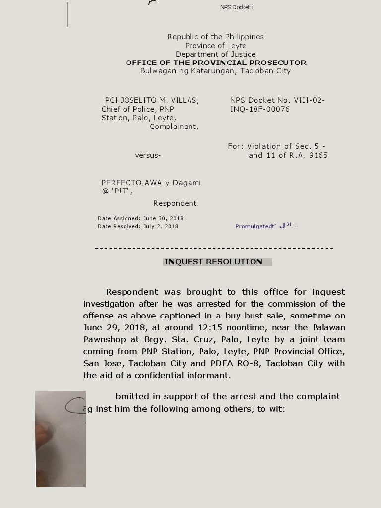 Office of The Provincial Prosecutor: Inquest Resolution | PDF