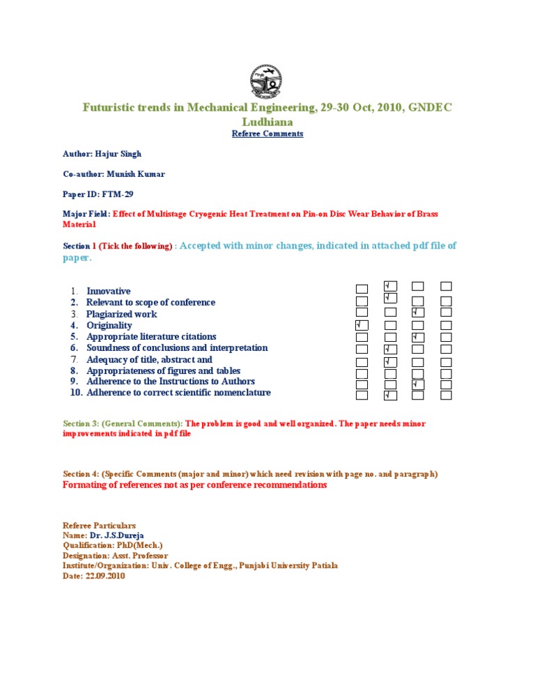 Referee Feedback on Mechanical Engineering Paper | PDF