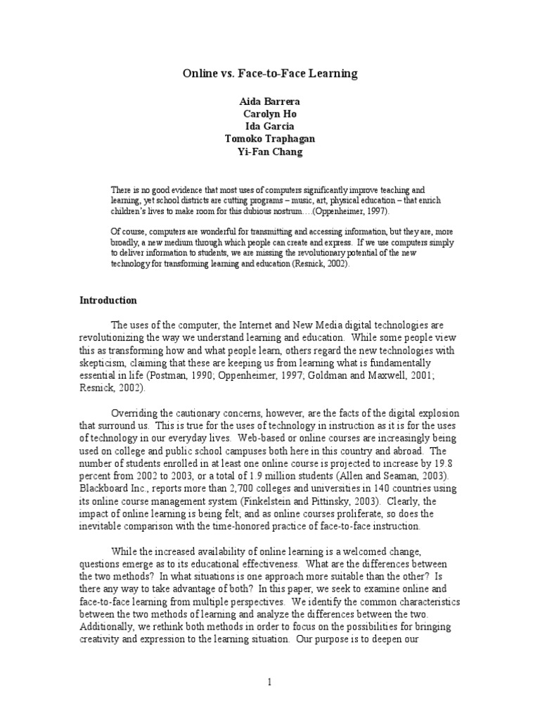 Online vs. Face-To-Face Learning | Educational Technology | Learning ...