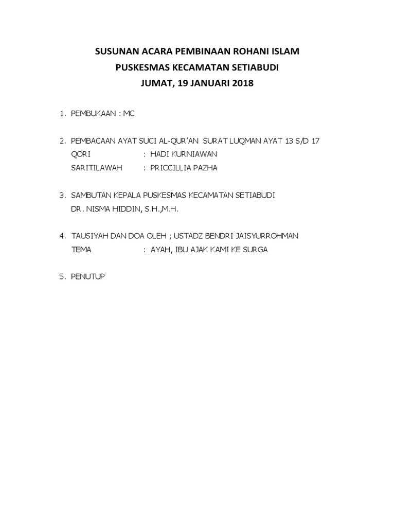 Susunan Acara Pembinaan Rohani Islam | PDF