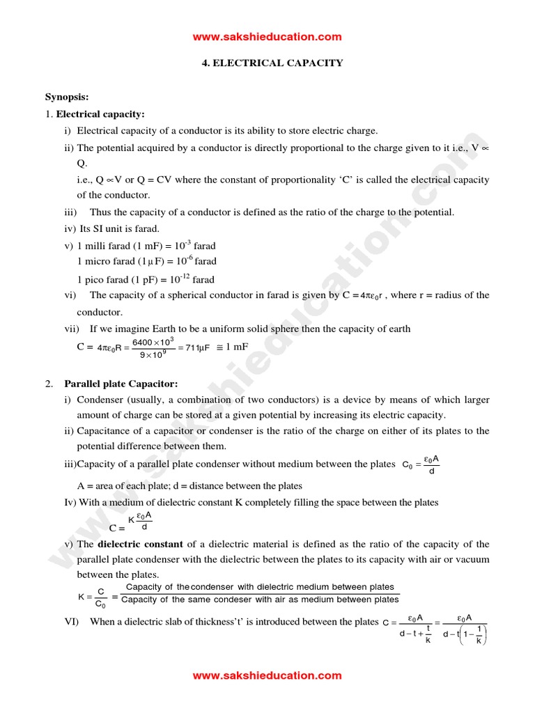 1.4electrical Capacity | PDF | Capacitor | Physics