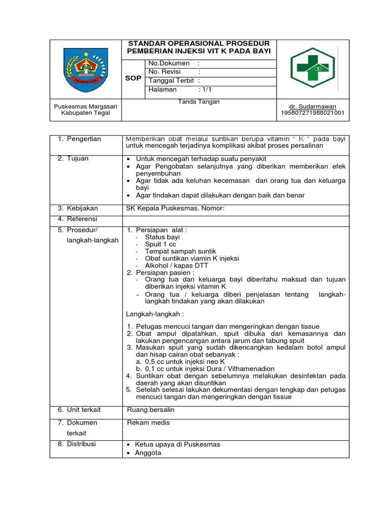 Sop Injeksi Vit K Pada Bayi | PDF