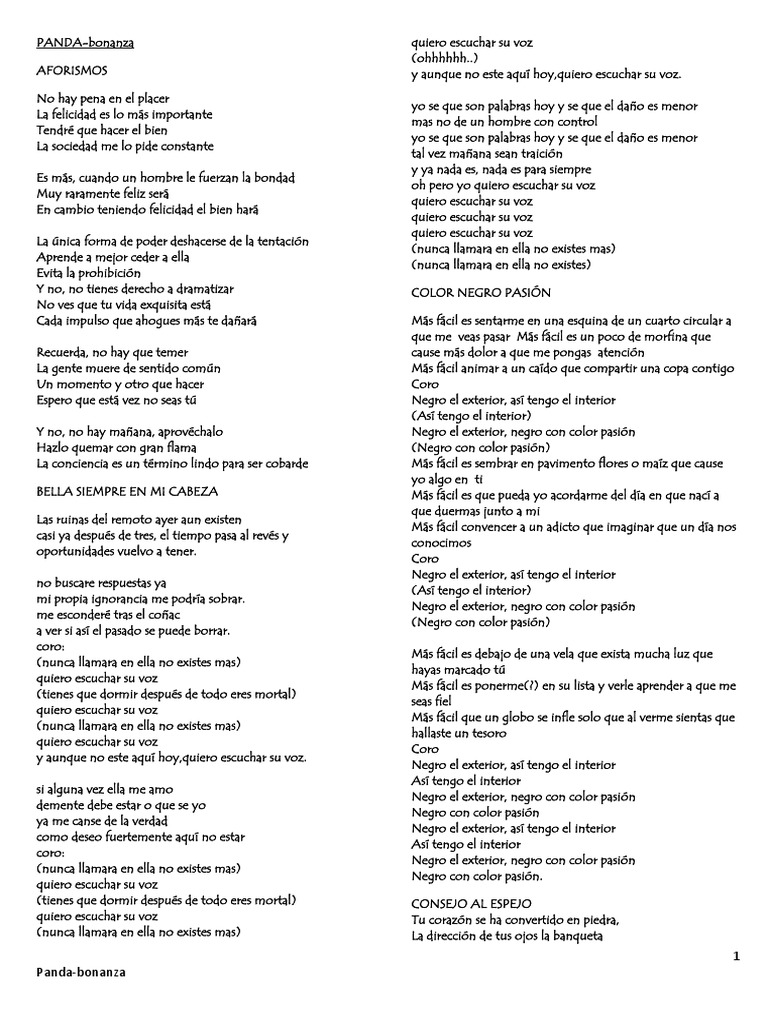 Letras Panda Bonanza | PDF | Mal | Amor