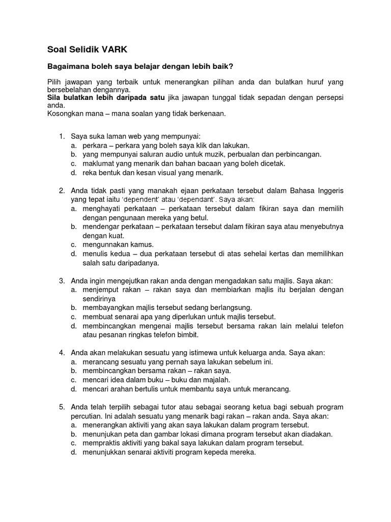 Soal Selidik VARK | PDF