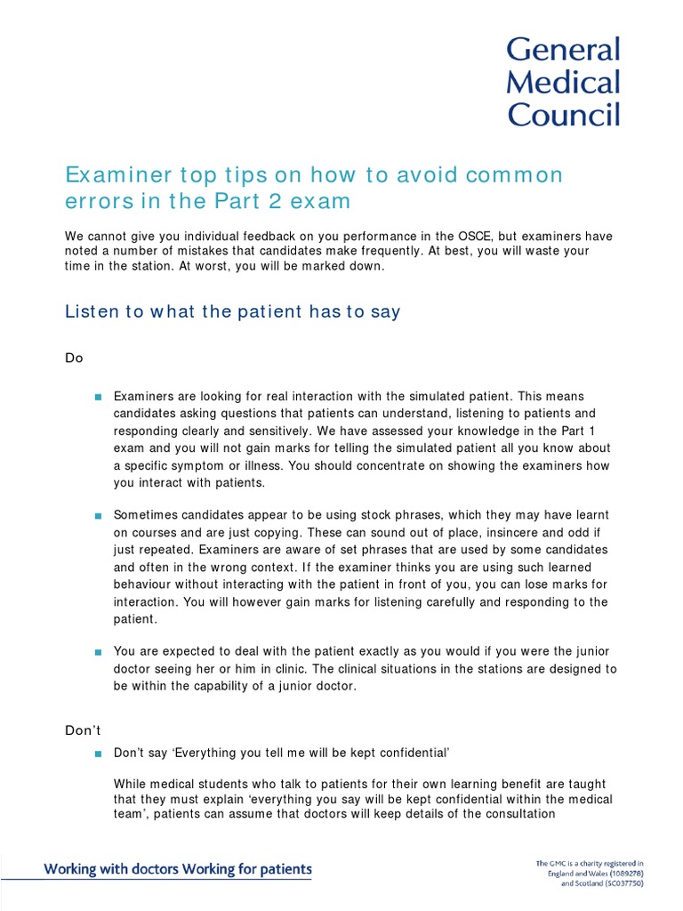 PLAB Examiner Top Tips On How To Avoid Common Errors in The Part 2 Exam ...