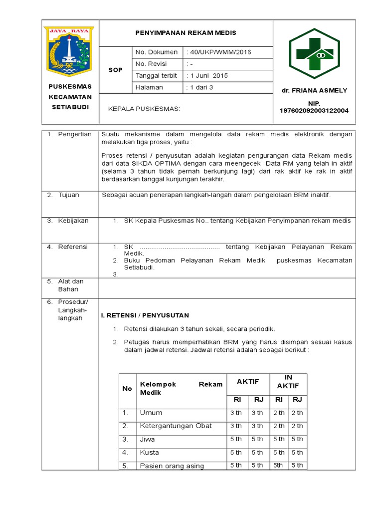SOP Pengelolaan Rekam Medis in Active | PDF