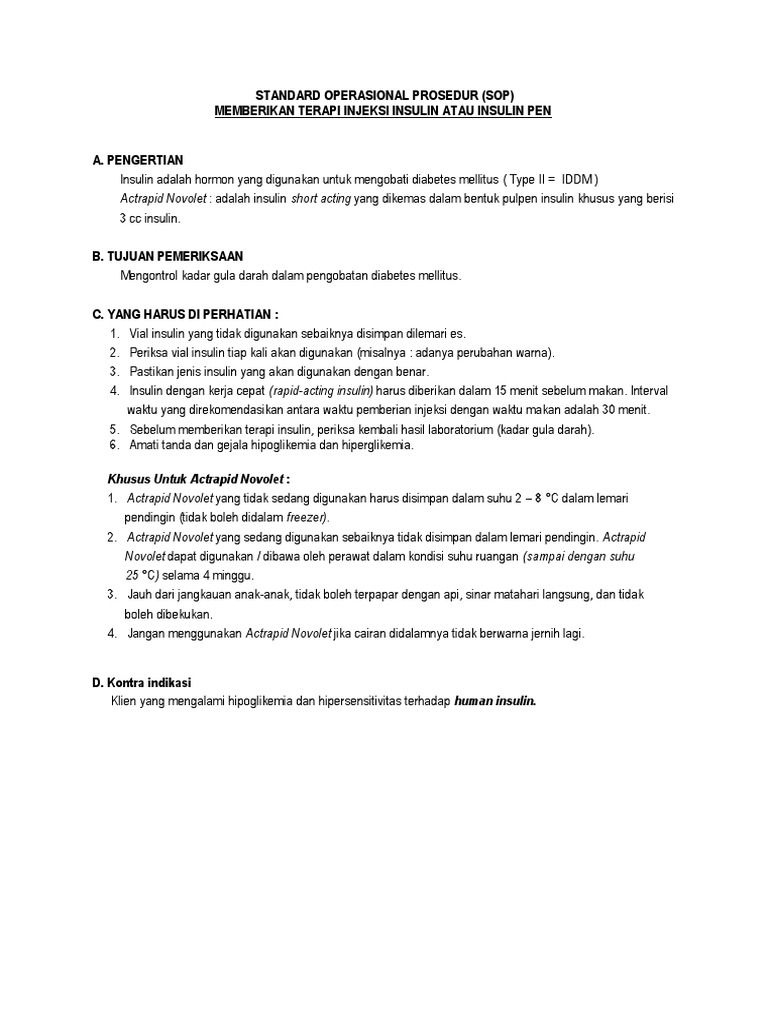 Sop Injeksi Insulin | PDF