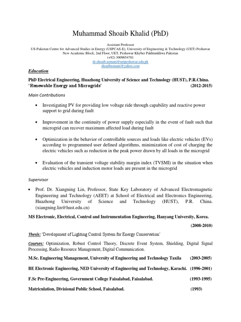 DR Shoaib CV | PDF | Distributed Generation | Electrical Grid