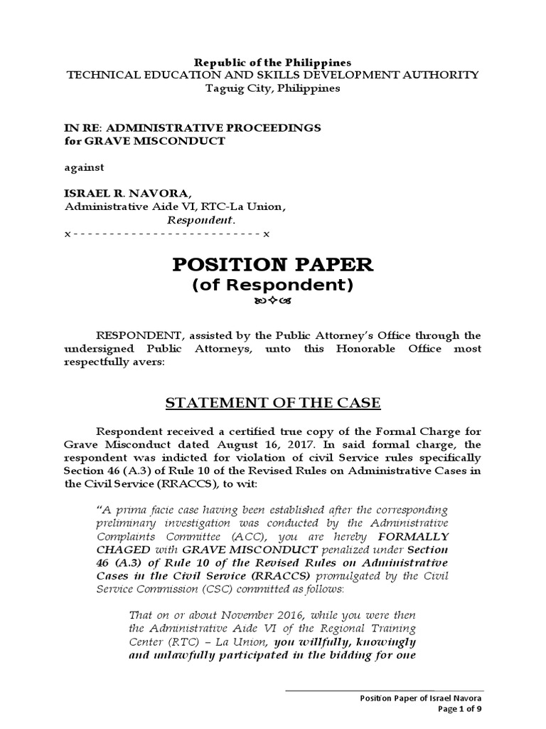 Position Paper - Israel Navora (TESDA) | PDF | Employment | Government ...