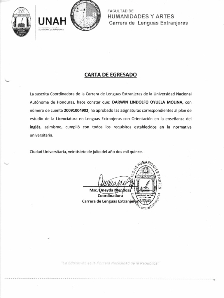 Carta de Egresado PDF | PDF