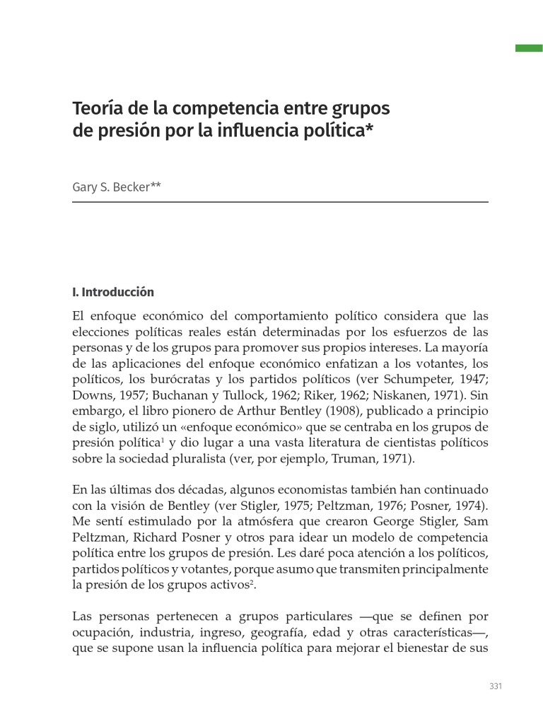 Gary Becker: Teoría de La Competencia Entre Grupos de Presión Por La ...
