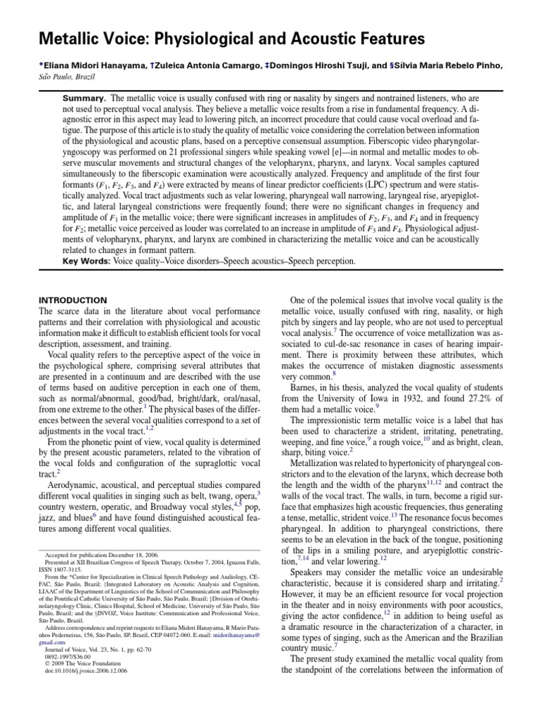 Understanding Metallic Voice Quality | PDF | Singing | Larynx
