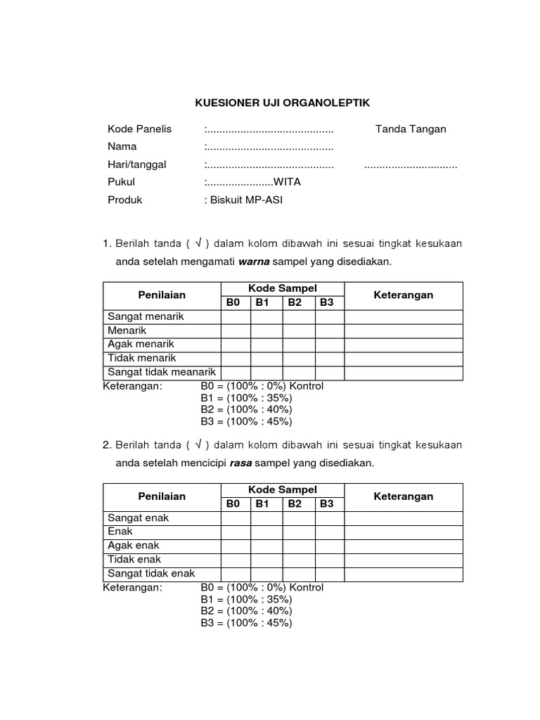 Kuesioner Uji Organoleptik | PDF