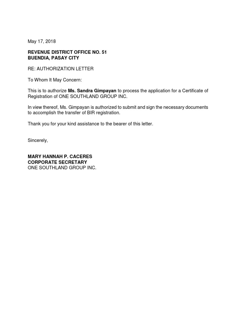 Letter of Authorization | PDF