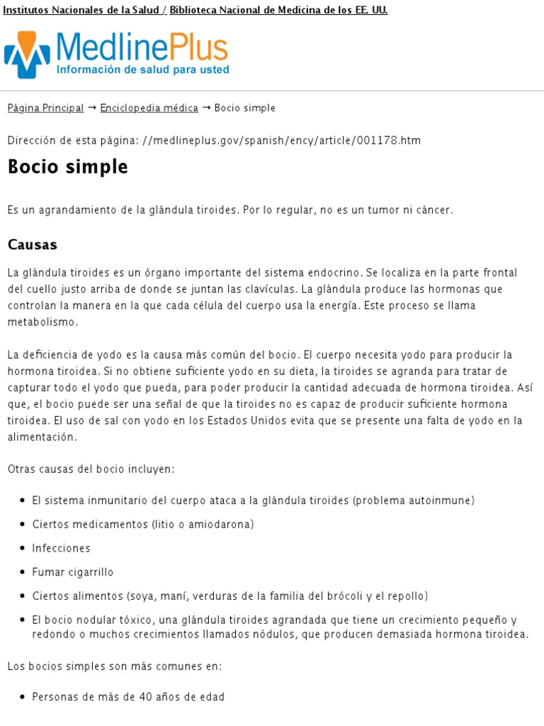 Bocio Simple: MedlinePlus Enciclopedia Médica | PDF | Tiroides | Yodo